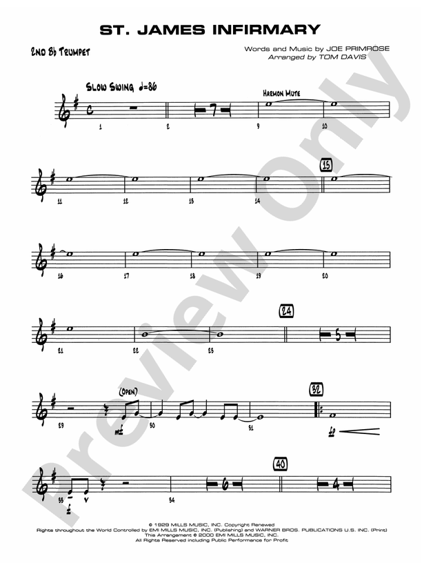 St. James Infirmary: 2nd B-flat Trumpet: 2nd B-flat Trumpet Part - Digital Sheet Music Download