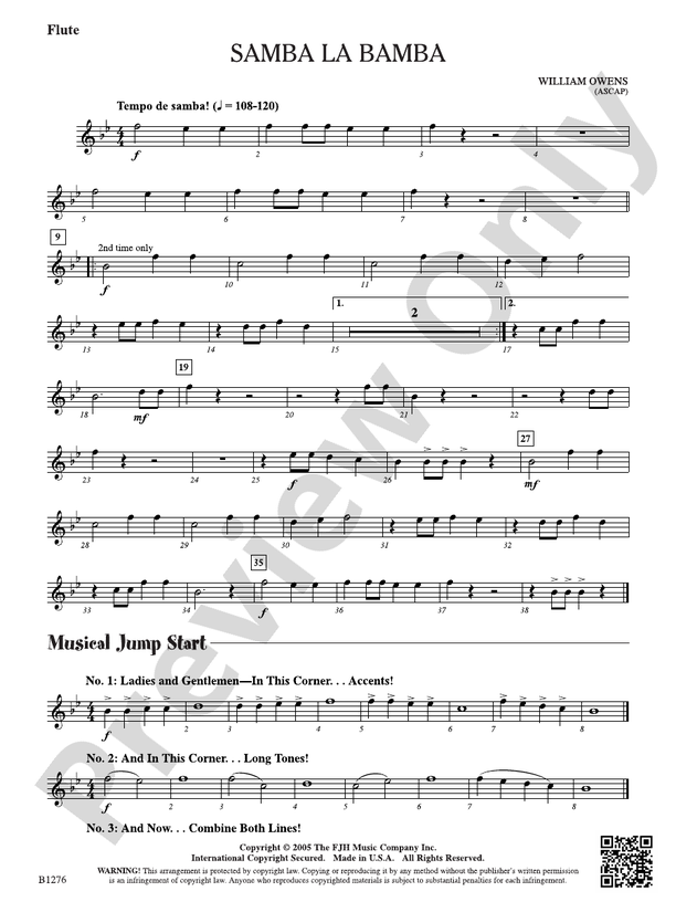 Samba La Bamba: Flute: Flute Part: William Owens - Digital Sheet Music ...