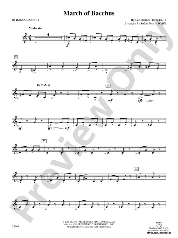 March of Bacchus: B-flat Bass Clarinet: B-flat Bass Clarinet Part ...