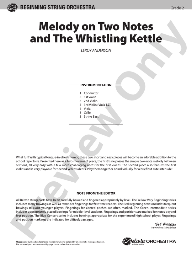 Melody on Two Notes and The Whistling Kettle: Score: String Orchestra ...