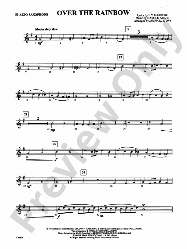 Over the Rainbow: E-flat Alto Saxophone: E-flat Alto Saxophone Part ...