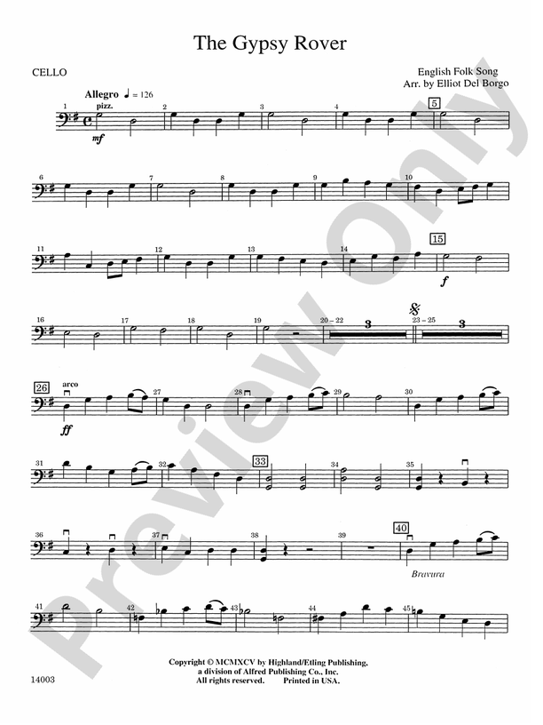 The Gypsy Rover: Cello: Cello Part - Digital Sheet Music Download