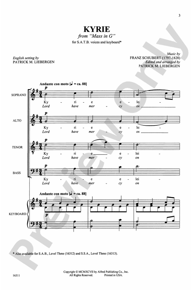 Kyrie (from Mass in G): SATB Choral Octavo: Franz Schubert - Digital Sheet Music Download