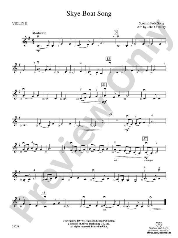 Skye Boat Song: 2nd Violin: 2nd Violin Part - Digital Sheet Music Download