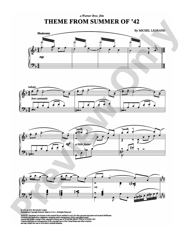 Theme from Summer of '42: Piano: Peter Nero - Digital Sheet Music Download
