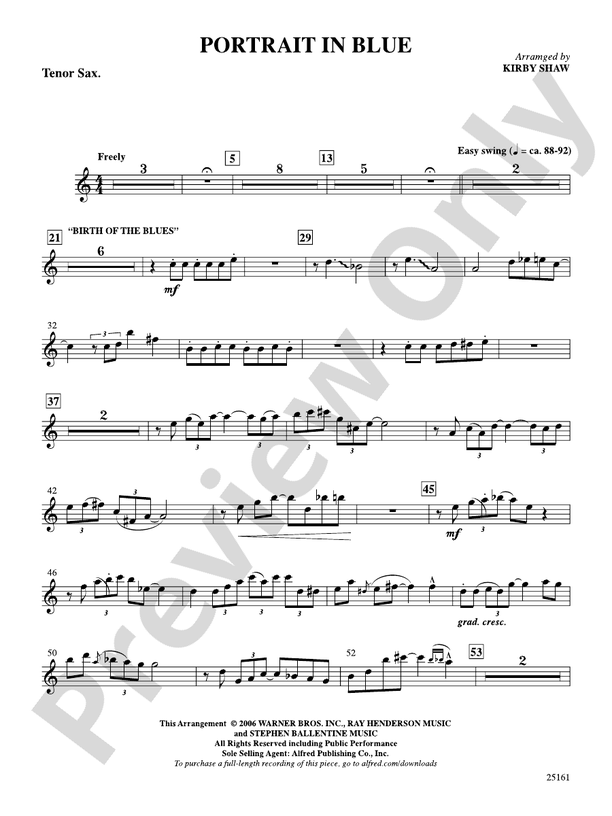 Portrait in Blue: B-flat Tenor Saxophone: B-flat Tenor Saxophone Part - Digital Sheet Music Download
