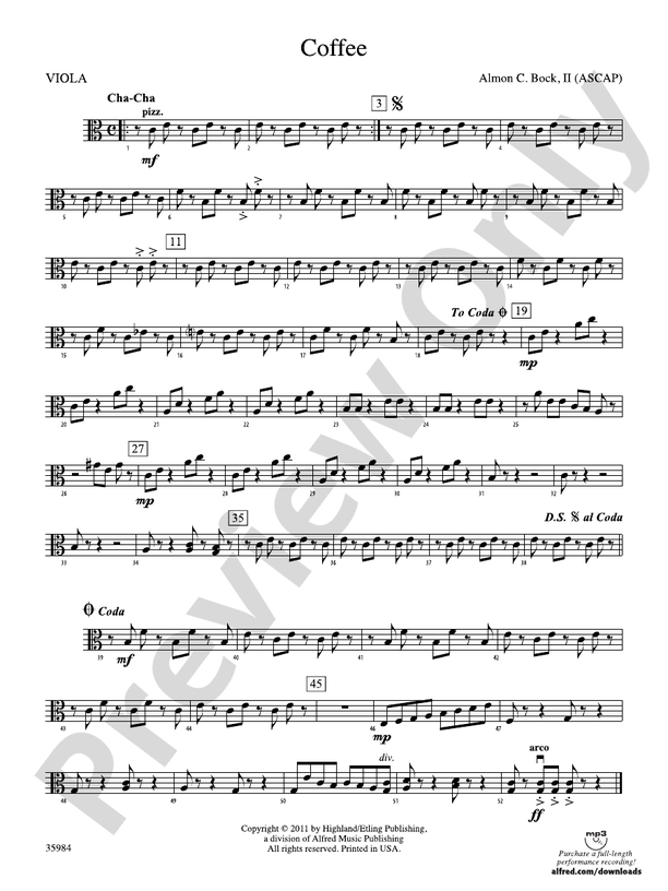 Coffee: Viola: Viola Part - Digital Sheet Music Download