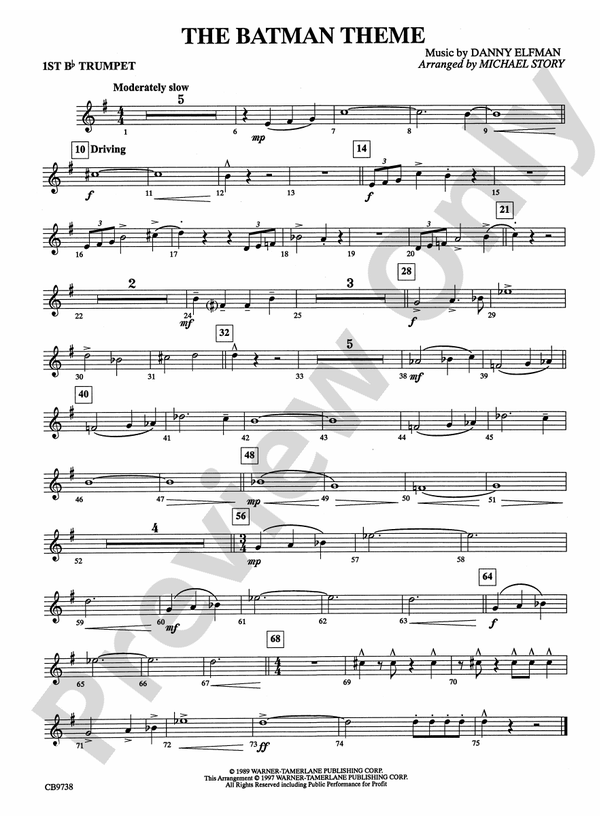 Batman Theme: 1st B-flat Trumpet: 1st B-flat Trumpet Part - Digital ...