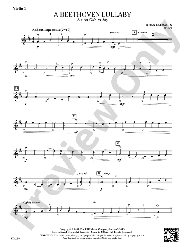 A Beethoven Lullaby: Violin 1: Violin 1 Part: Brian Balmages - Digital ...