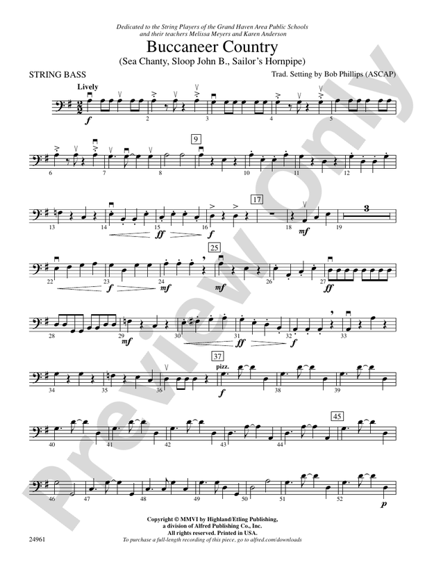 Buccaneer Country: String Bass: String Bass Part - Digital Sheet Music ...