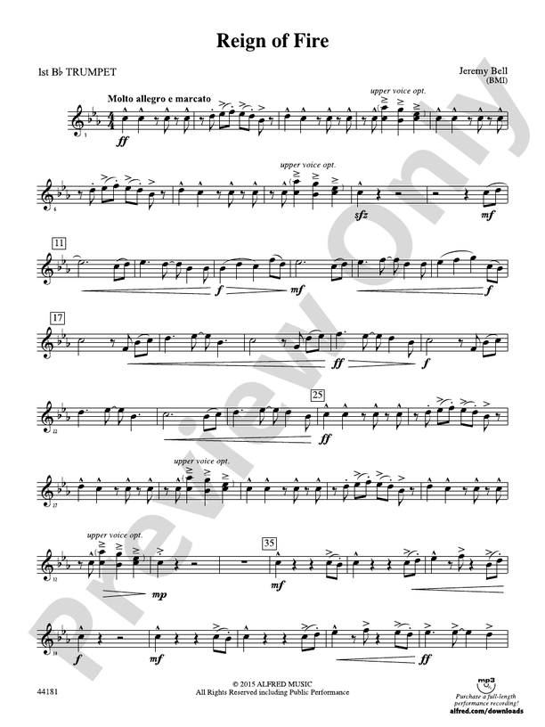 Reign of Fire: 1st B-flat Trumpet: 1st B-flat Trumpet Part - Digital ...