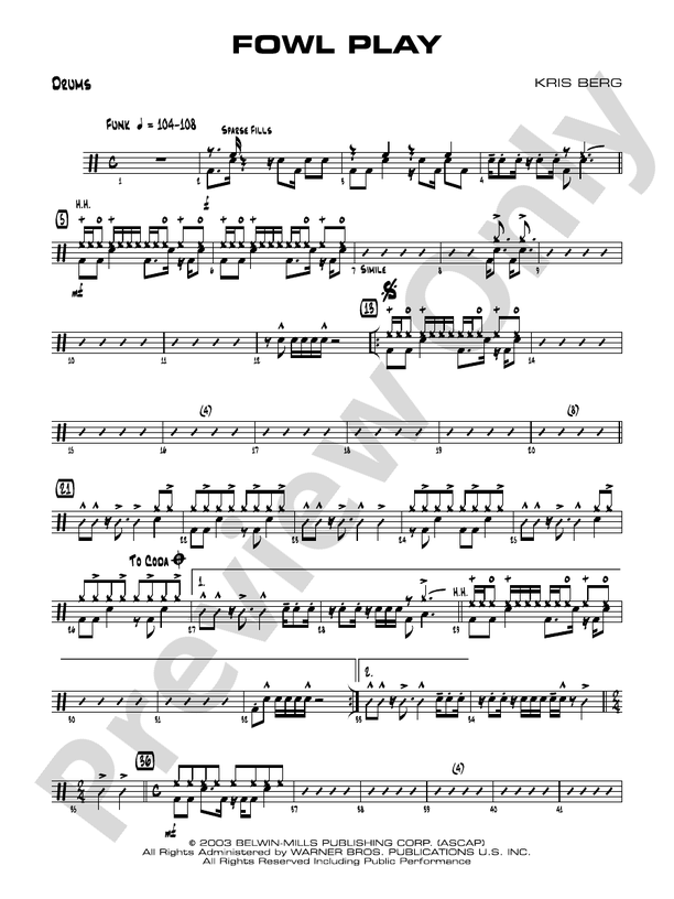 Fowl Play: Drums: Drums Part - Digital Sheet Music Download
