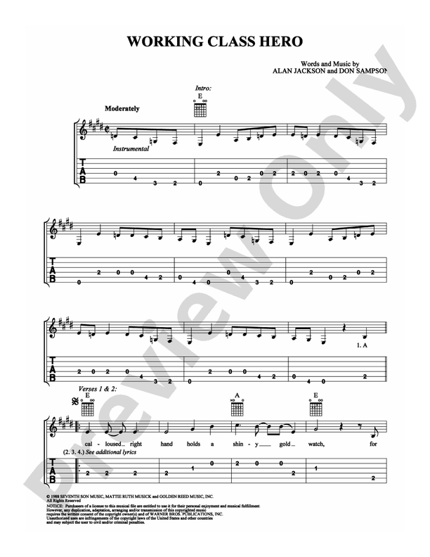Working Class Hero: Easy Guitar: Alan Jackson - Digital Sheet Music ...