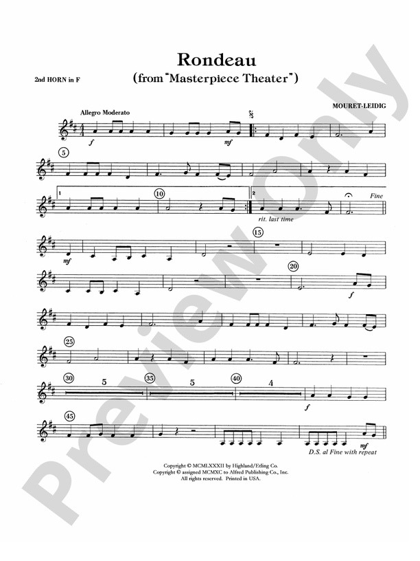 Rondeau (Theme from Masterpiece Theatre): 2nd F Horn: 2nd F Horn Part - Digital Sheet Music Download