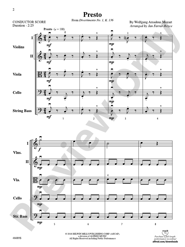 Presto: Score: String Orchestra Score - Digital Sheet Music Download