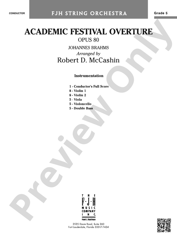 Academic Festival Overture, Opus 80: String Orchestra Conductor Score ...