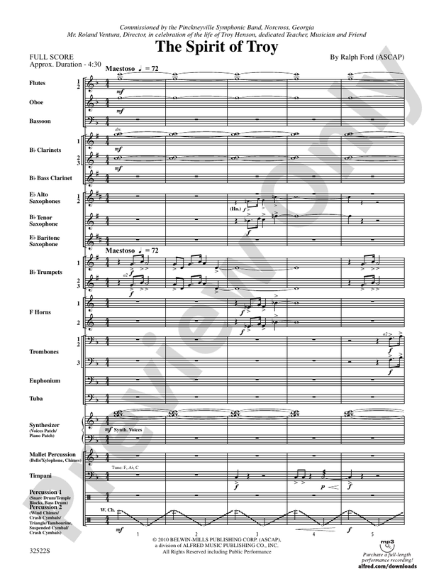 The Spirit of Troy: Score: Concert Band Score - Digital Sheet Music Download