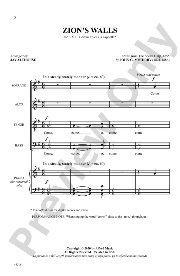 Zion's Walls: SATB divisi, a cappella Choral Octavo - Digital Sheet ...