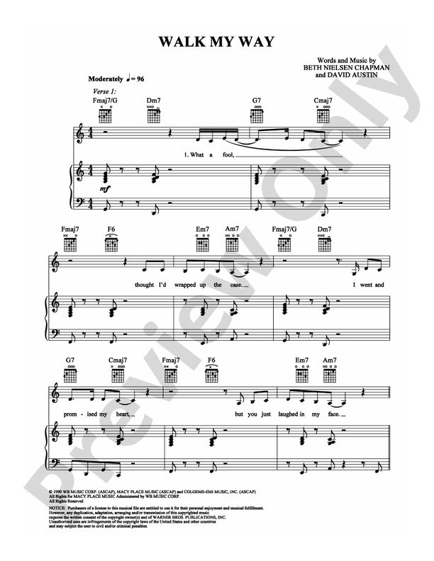 Walk My Way: Piano/Vocal/Chords: Beth Nielsen Chapman - Digital Sheet ...