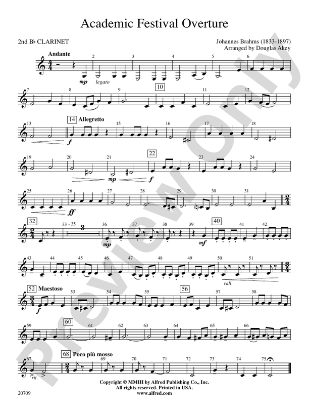 Academic Festival Overture: 2nd B-flat Clarinet: 2nd B-flat Clarinet Part - Digital Sheet Music ...