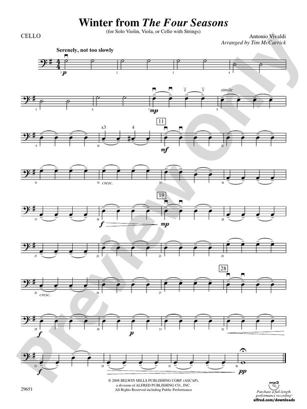 Winter from The Four Seasons: Cello: Cello Part - Digital Sheet Music ...