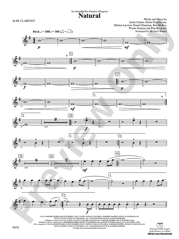 Natural: 1st B-flat Clarinet: 1st B-flat Clarinet Part - Digital Sheet ...