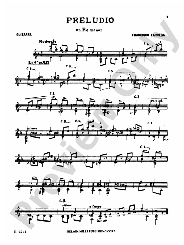 Tárrega: Album of Selected Works: Prelude in D Minor Part - Digital ...