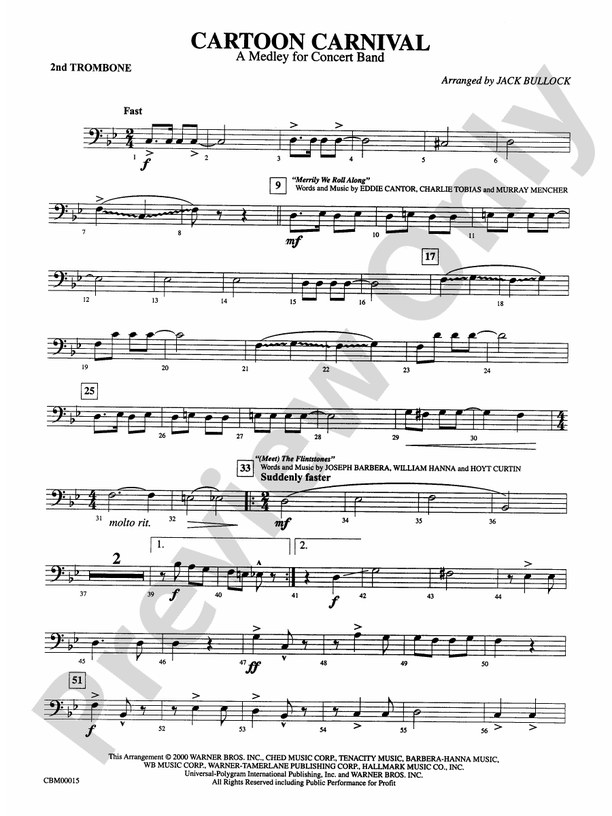 Cartoon Carnival Medley 2nd Trombone 2nd Trombone Part Digital