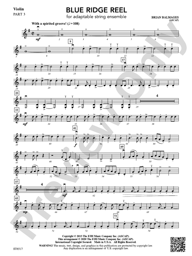 Blue Ridge Reel: Part 3 Violin: Part 3 Violin Part: Brian Balmages ...