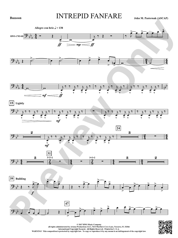 Intrepid Fanfare: Bassoon: Bassoon Part: John M. Pasternak - Digital Sheet Music Download