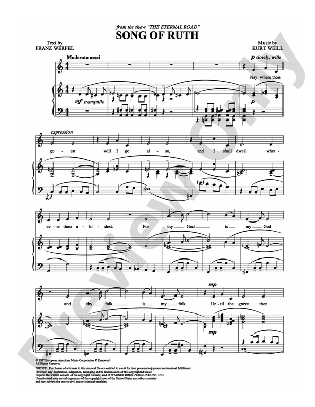 Song of Ruth: Piano/Vocal/Chords: Kurt Weill - Digital Sheet Music Download