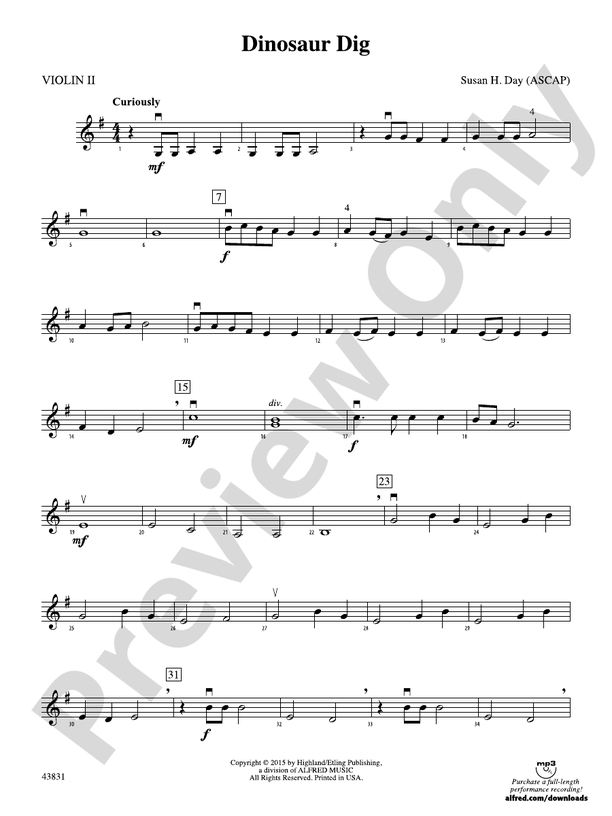 Dinosaur Dig: 2nd Violin: 2nd Violin Part - Digital Sheet Music Download
