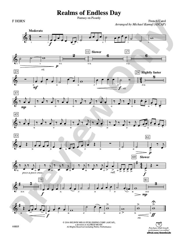 Realms of Endless Day: 1st F Horn: 1st F Horn Part - Digital Sheet Music Download
