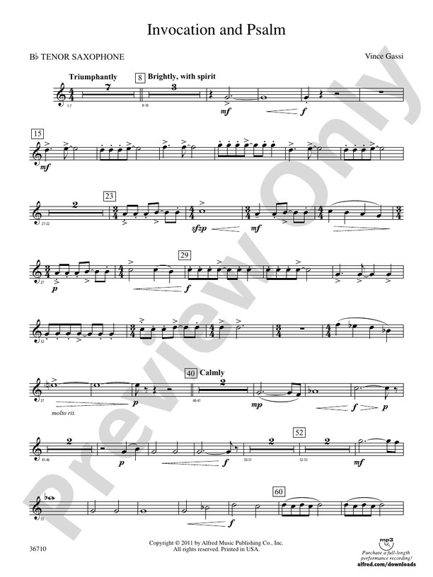 Invocation and Psalm: B-flat Tenor Saxophone: B-flat Tenor Saxophone ...