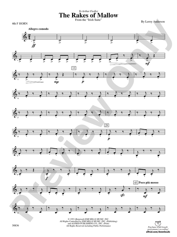 The Rakes of Mallow (from the Irish Suite): 4th F Horn: 4th F Horn Part ...