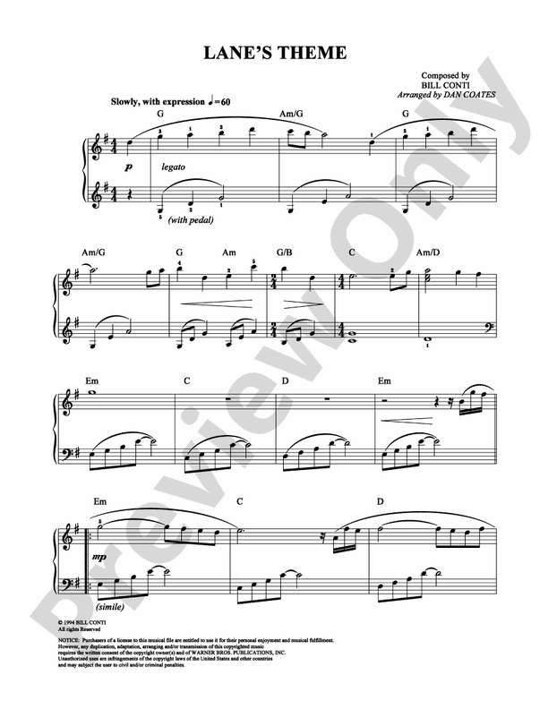 Lane's Theme: Easy Piano: Bill Conti - Digital Sheet Music Download