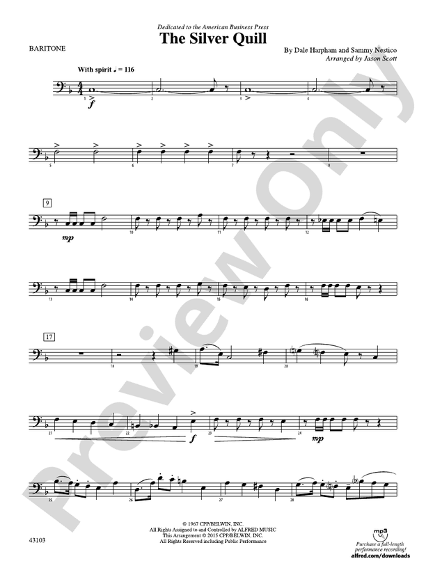 The Silver Quill: Baritone B.C.: Baritone B.C. Part - Digital Sheet Music Download