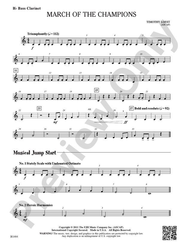 March of the Champions: B-flat Bass Clarinet: B-flat Bass Clarinet Part ...