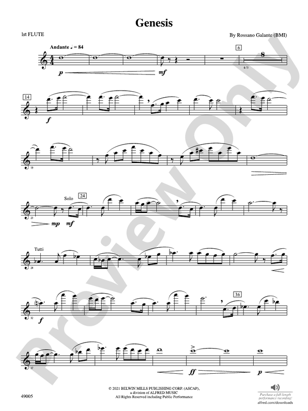 Genesis: Flute: Flute Part - Digital Sheet Music Download