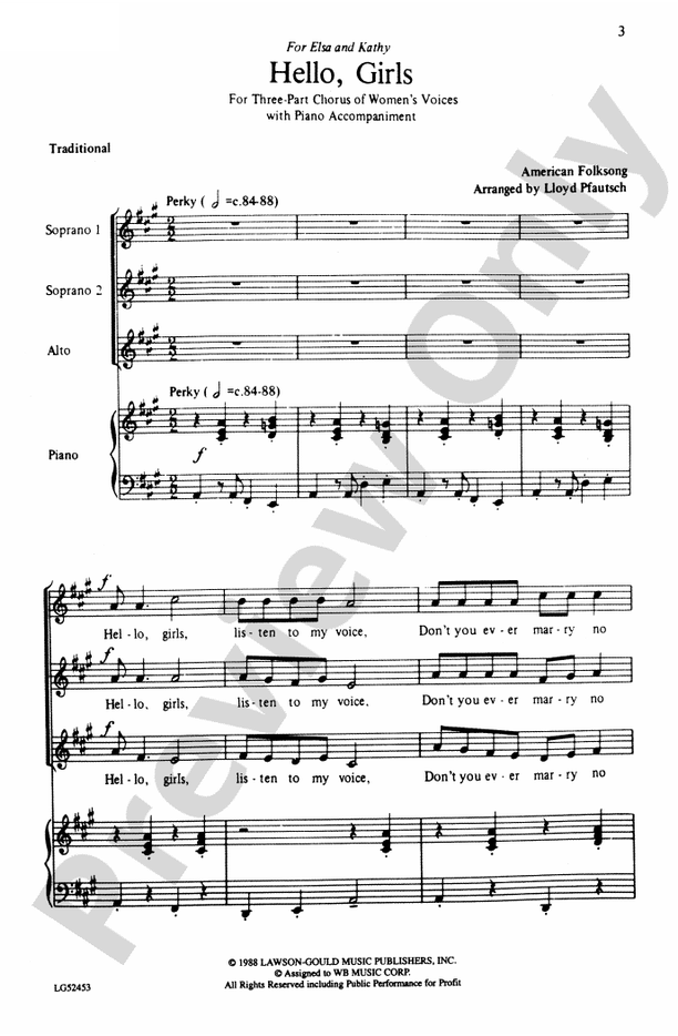 Hello, Girls: SSA Choral Octavo - Digital Sheet Music Download
