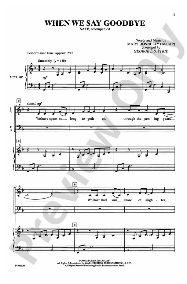 When We Say Goodbye: SATB Choral Octavo: Mary Donnelly - Digital Sheet ...