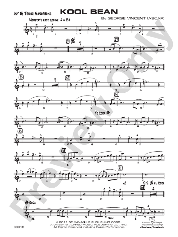 Kool Bean: B-flat Tenor Saxophone: B-flat Tenor Saxophone Part ...