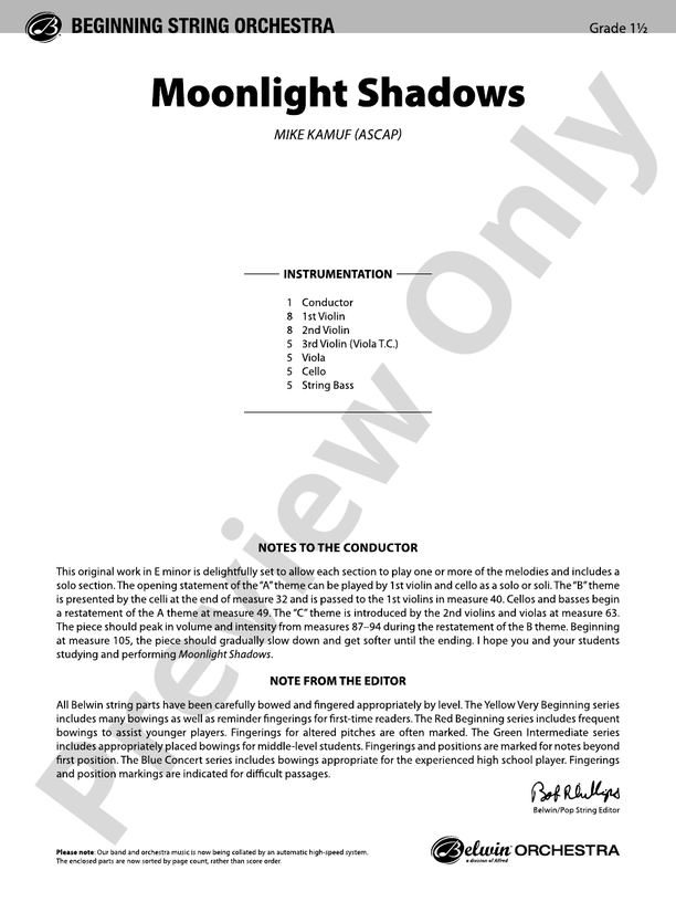 Moonlight Shadows: String Orchestra Conductor Score & Parts: Mike Kamuf ...