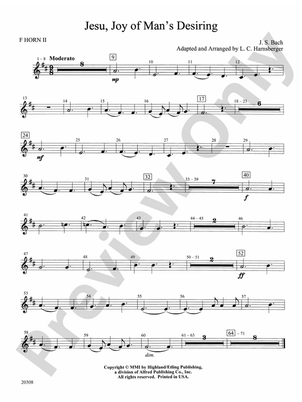 Jesu, Joy of Man's Desiring: 2nd F Horn: 2nd F Horn Part - Digital ...