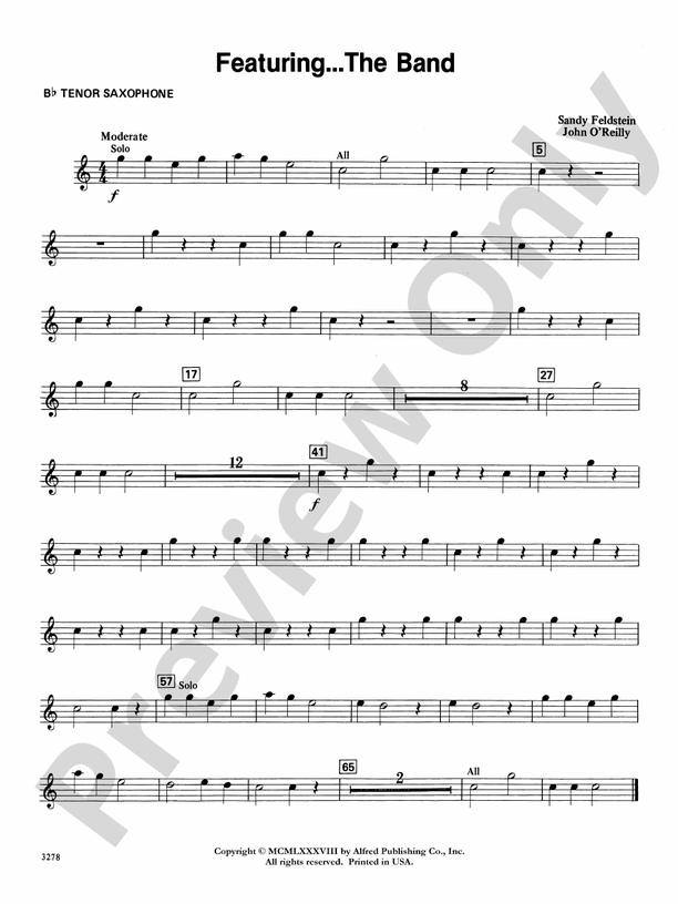 Featuring the Band: B-flat Tenor Saxophone: B-flat Tenor Saxophone Part - Digital Sheet Music ...