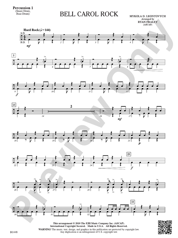 Bell Carol Rock: Percussion 1: Percussion 1 Part: Mykola Dmytrovych ...