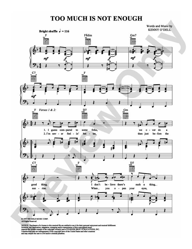 Too Much Is Not Enough: Piano/Vocal/Chords: Billie Joe Spears - Digital ...