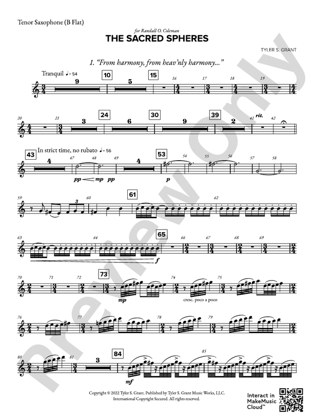 The Sacred Spheres B Flat Tenor Saxophone B Flat Tenor Saxophone Part