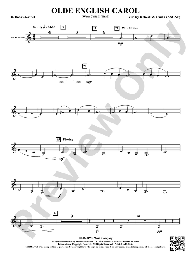 Olde English Carol - What Child Is This?: B-flat Bass Clarinet: B-flat ...