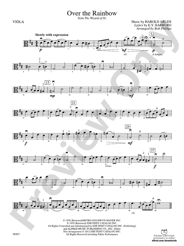 Over the Rainbow (from The Wizard of Oz): Viola: Viola Part - Digital ...